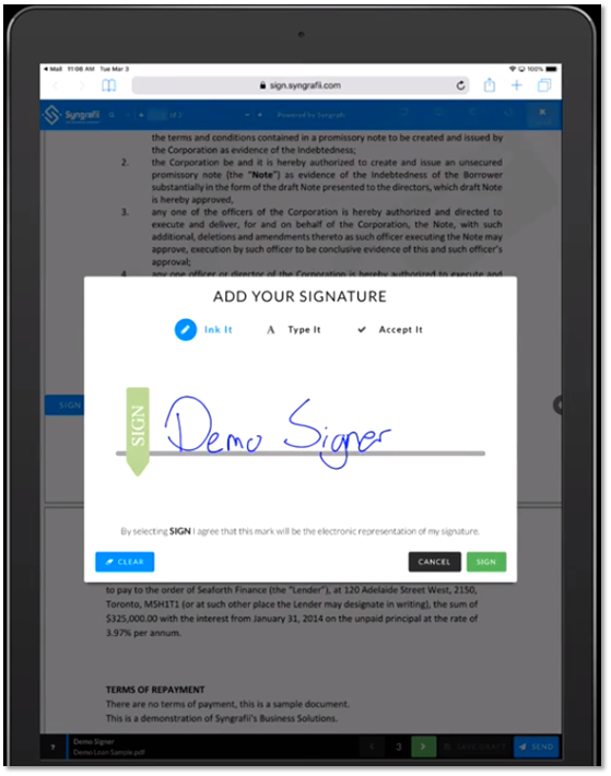 Signing on a Tablet – Syngrafii